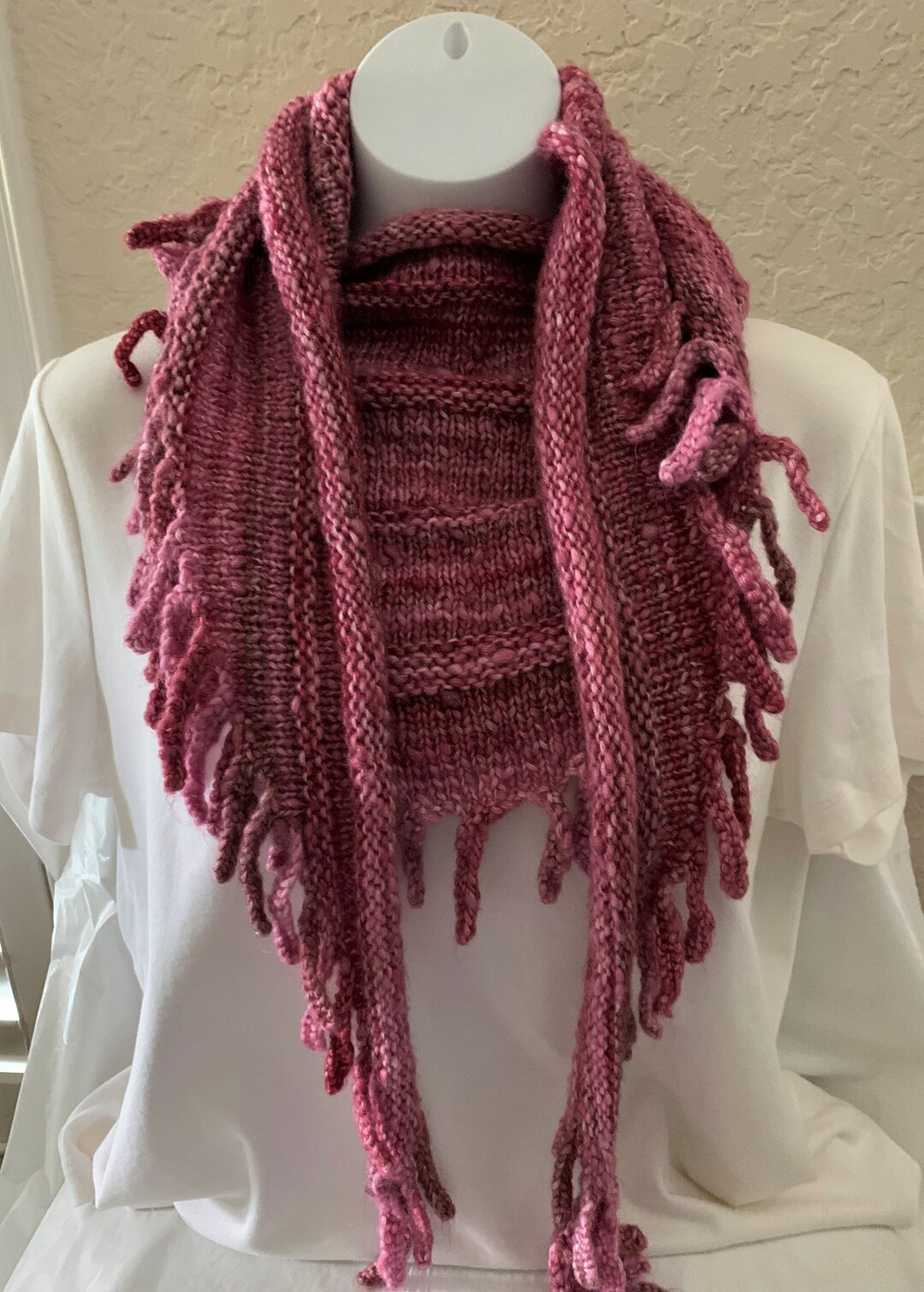 Hand Knit Shawlette Scarf Neckwarmer Shades of Rose Acrylic Scarf Adult ...