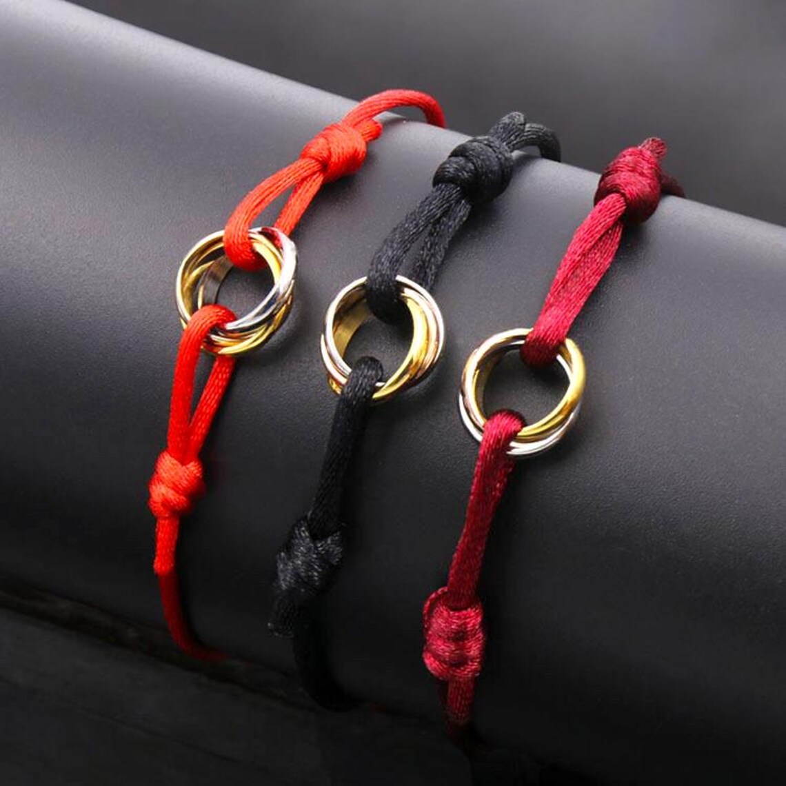 Colorful Cord Bracelet • Braided Handmade Rope Bracelet • Three Rings ...