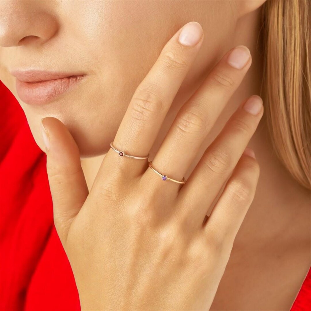 Birthstone Stackable Gold Rings 18K Gold Plated Non-tarnish Rings Gemstone Rings Street Style ...