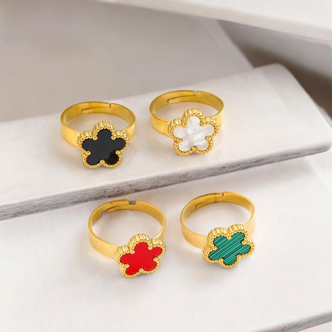 Clover Leaf Gold Rings 18K Gold Plated Non-tarnish Rings Green, White ...