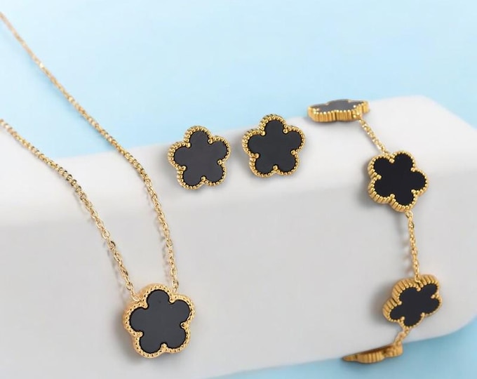 Gold Clover SET • 18K Gold Clover Necklace • Clover Bracelet • Clover ...