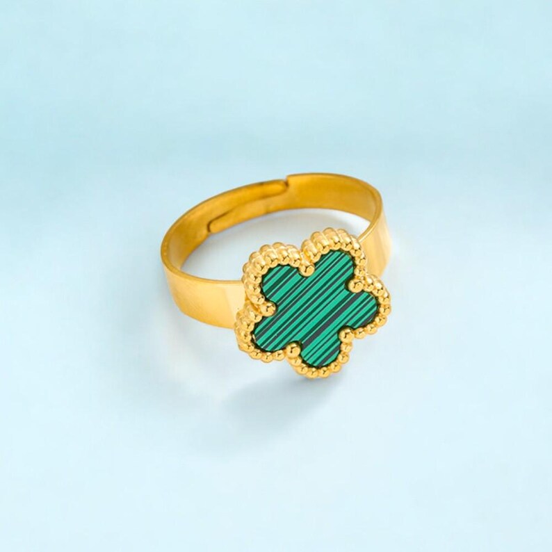 Clover Leaf Gold Rings 18K Gold Plated Non-tarnish Rings Green, White, Red, White Clover Gold ...
