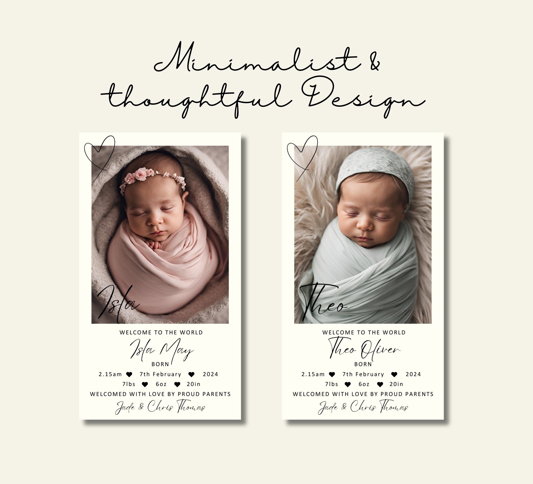 Newborn Baby Birth Announcement Digital Template Baby Introduction E ...