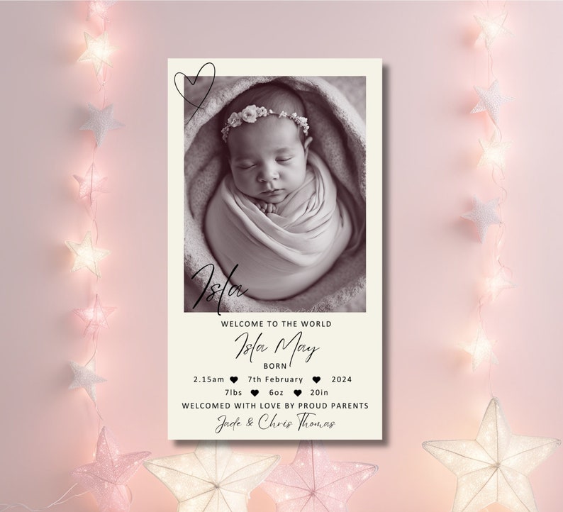 Newborn Baby Birth Announcement Template Digital Birth Stats Template ...
