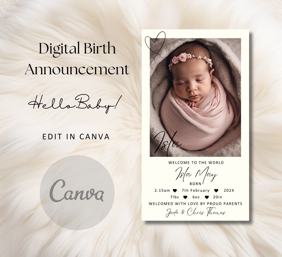 Newborn Baby Birth Announcement Digital Template Baby Introduction E ...