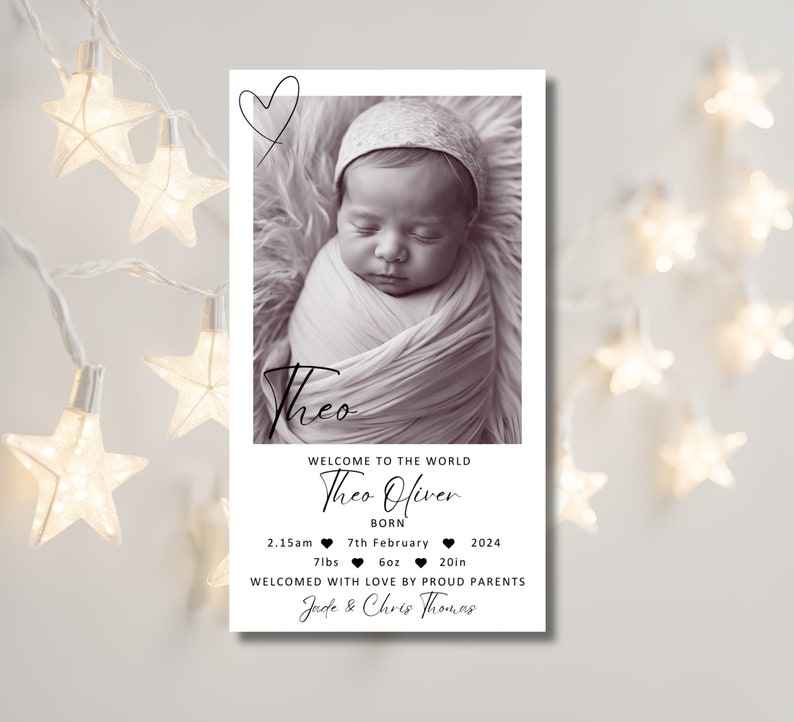 Newborn Baby Birth Announcement Template Digital Birth Stats Template ...