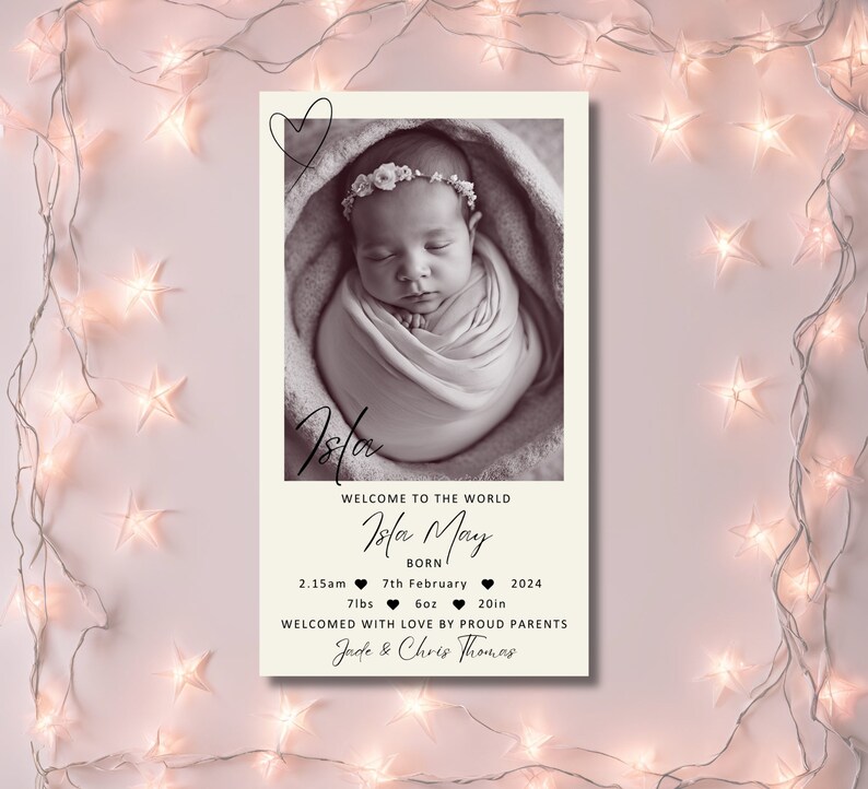 Newborn Baby Birth Announcement Template Digital Birth Stats Template ...