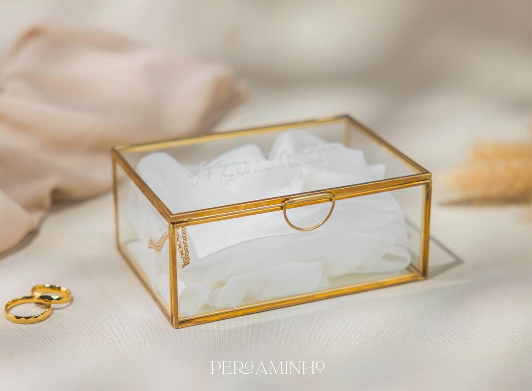Glass Wedding Ring Box With Gold Trim – Personalized Ceremony Keepsake ...