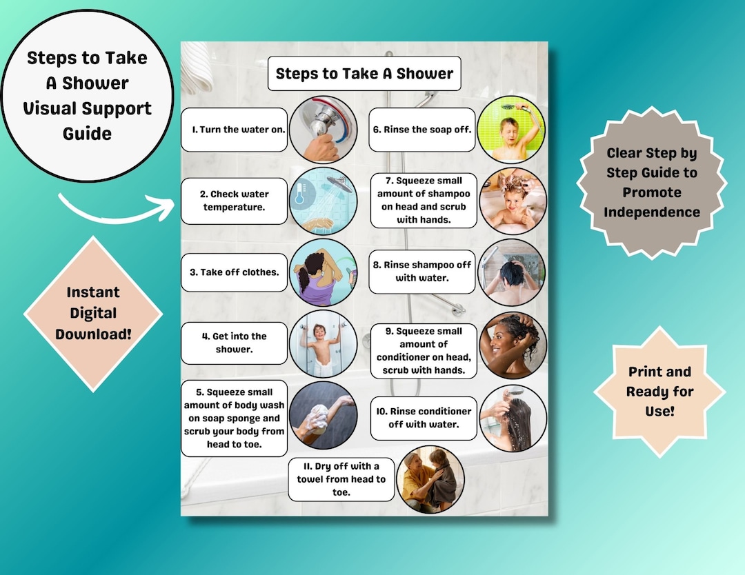 Take A Shower Step by Step Guide | Visual Support | Autism ...