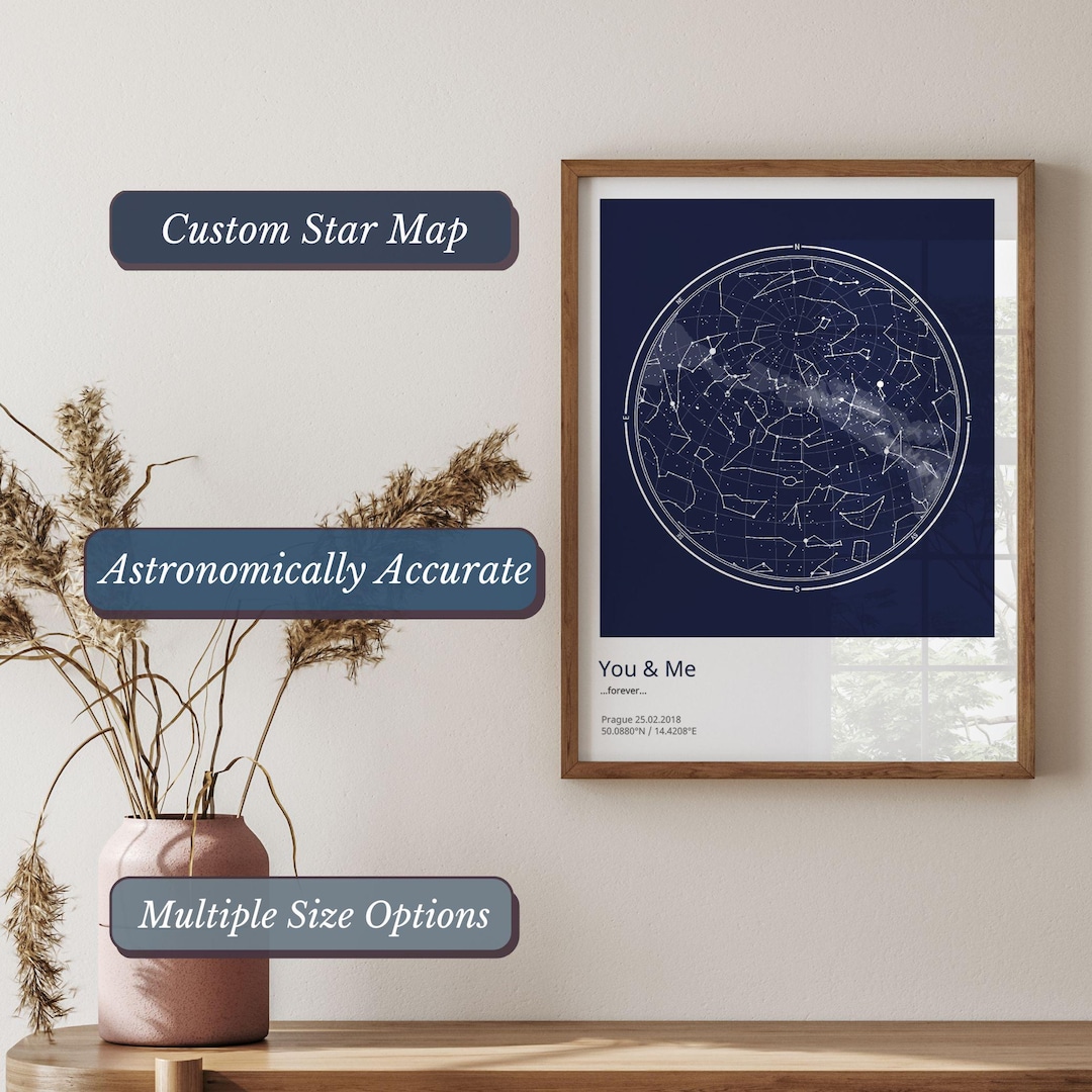 CUSTOM STAR MAP in Blue Digital Star Map Custom Poster Birthday Gift ...