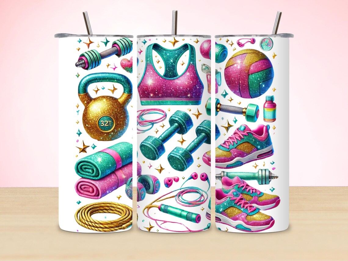 Gym Tumbler Wrap Design: Fitness Sublimation Art (20oz) (PNG Digital ...