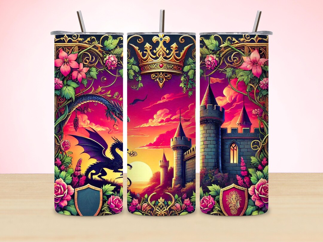 Dragon Castle Tumbler Wrap: Medieval Sublimation Design (digital ...