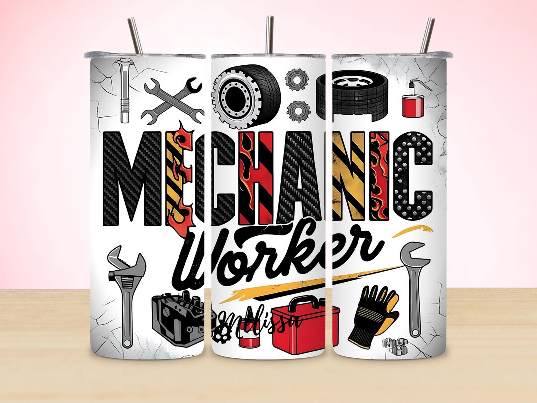 Mechanic Tumbler Sublimation Design: Wrench, Tire, Tools (PNG Digital ...
