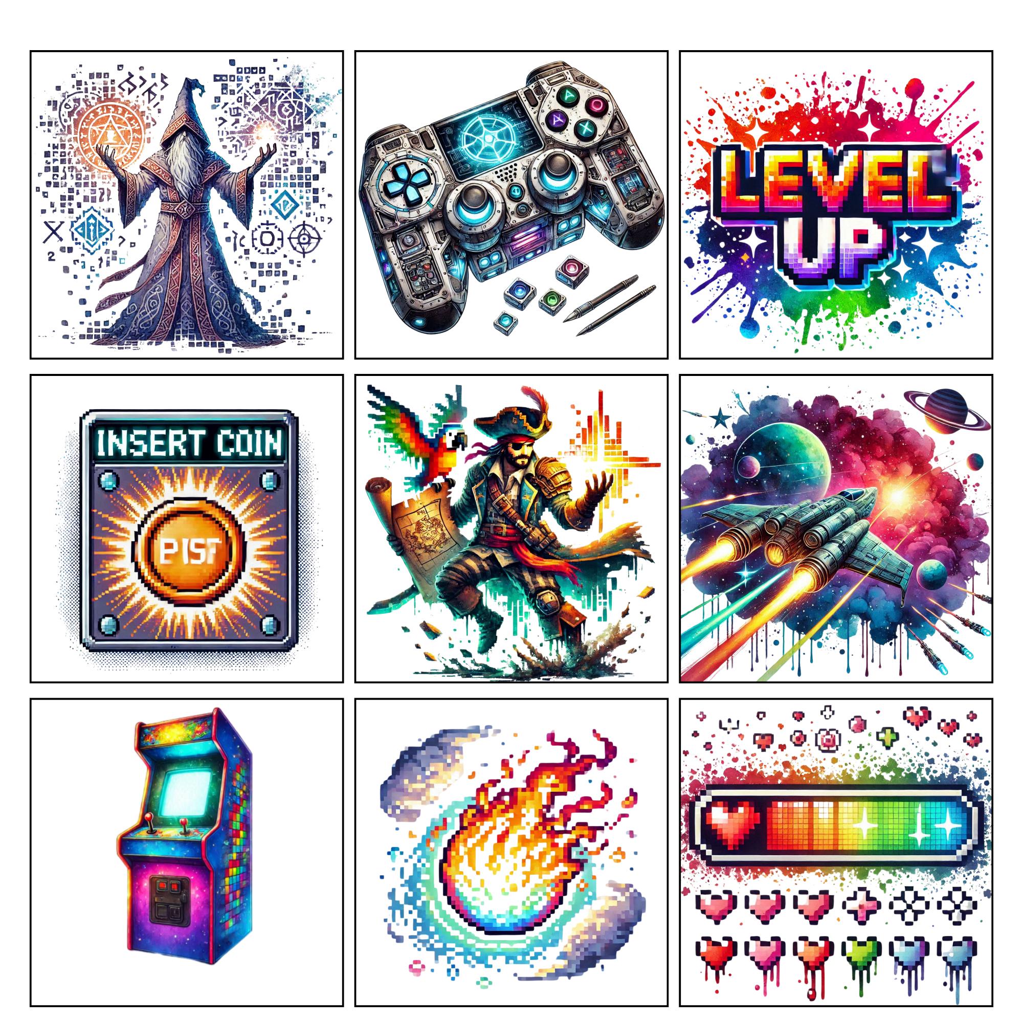 Watercolor Video Game Clipart Bundle, Arcade Game Clipart PNG, Gaming ...