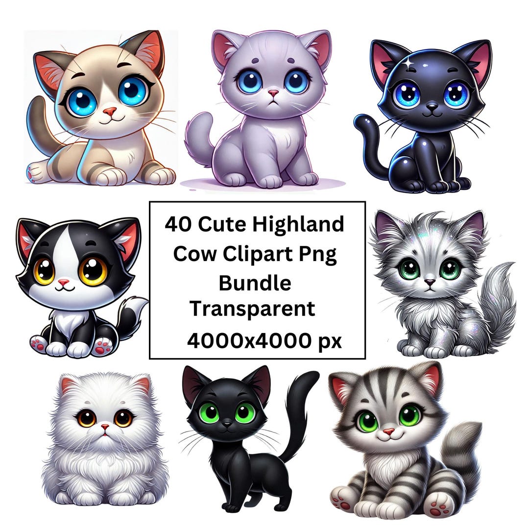 Cute Cat Clipart Bundle, Kitten PNG Graphics, Cartoon Animal Art, Baby ...