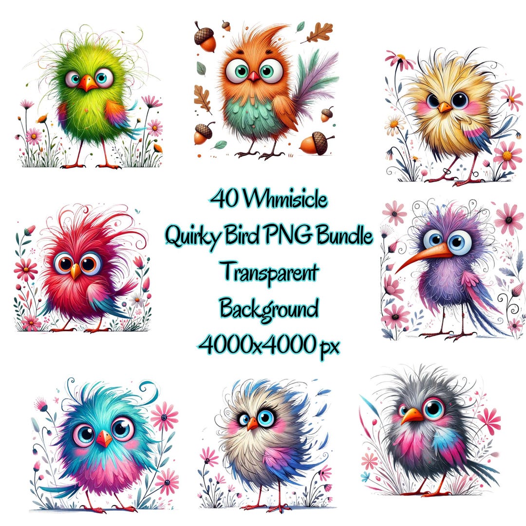 Whimsical Birds Clipart, Funny Birds Digital Clipart, Watercolour ...