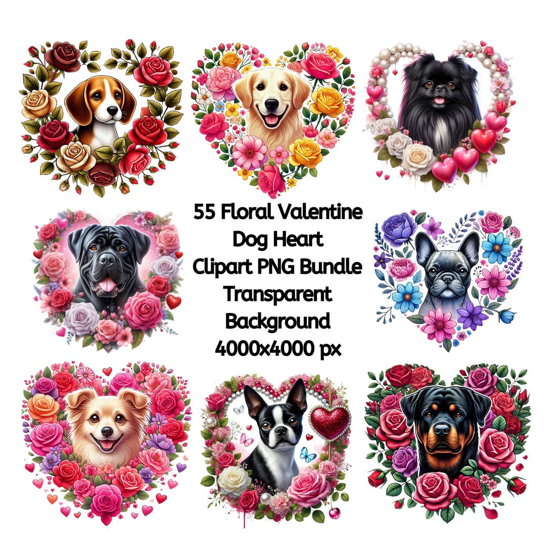 Valentines Dog Clipart, Watercolor Dog PNG, Cute Dog Breeds PNG, Puppy ...