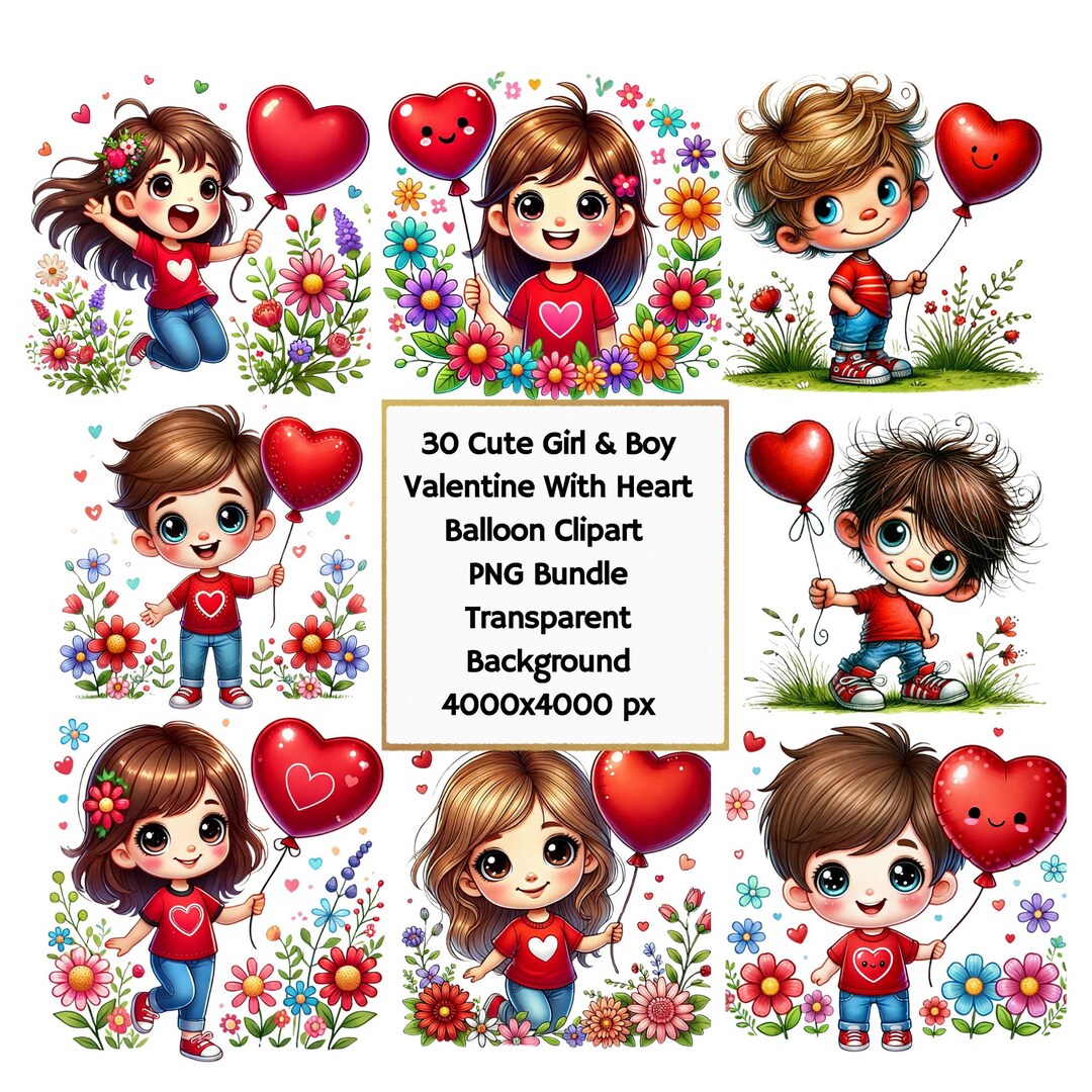 Valentine Clipart Bundle, Heart Balloons PNG (digital Download - Etsy