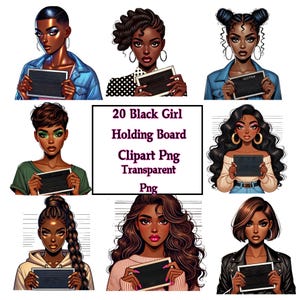 Black Girl With Board Clipart, Personalized Text Digital Stickers, Cozy ...