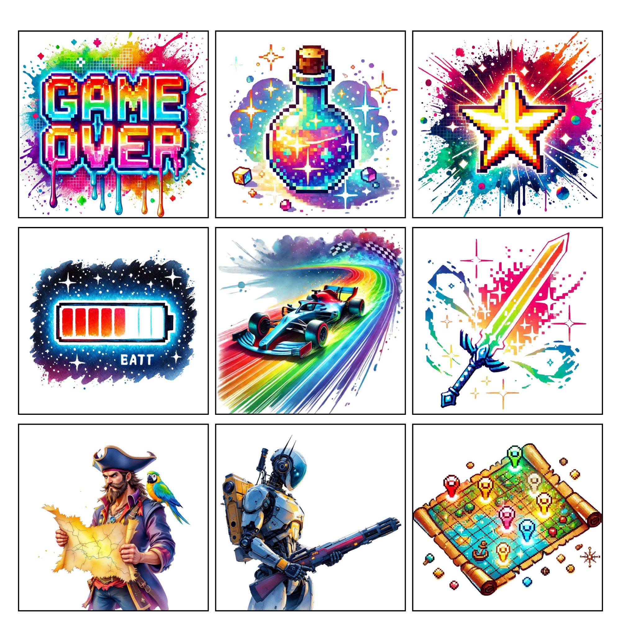 Watercolor Video Game Clipart Bundle, Arcade Game Clipart PNG, Gaming ...