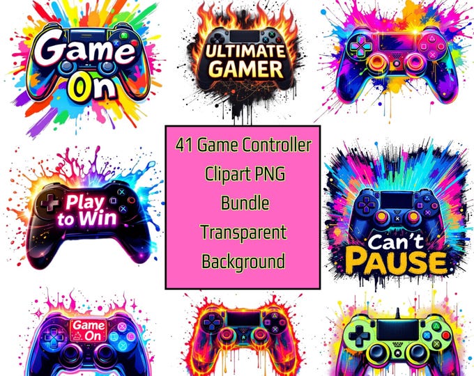 Stylish Game Controller Clipart Bundle: Gaming Art Printables (digital ...