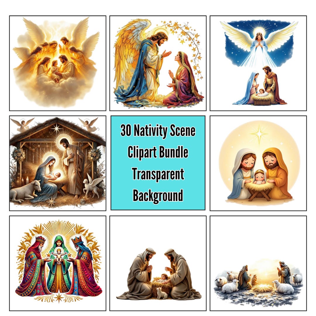 Nativity Scene Clipart Bundle: 30 Christmas PNG Graphics (digital ...