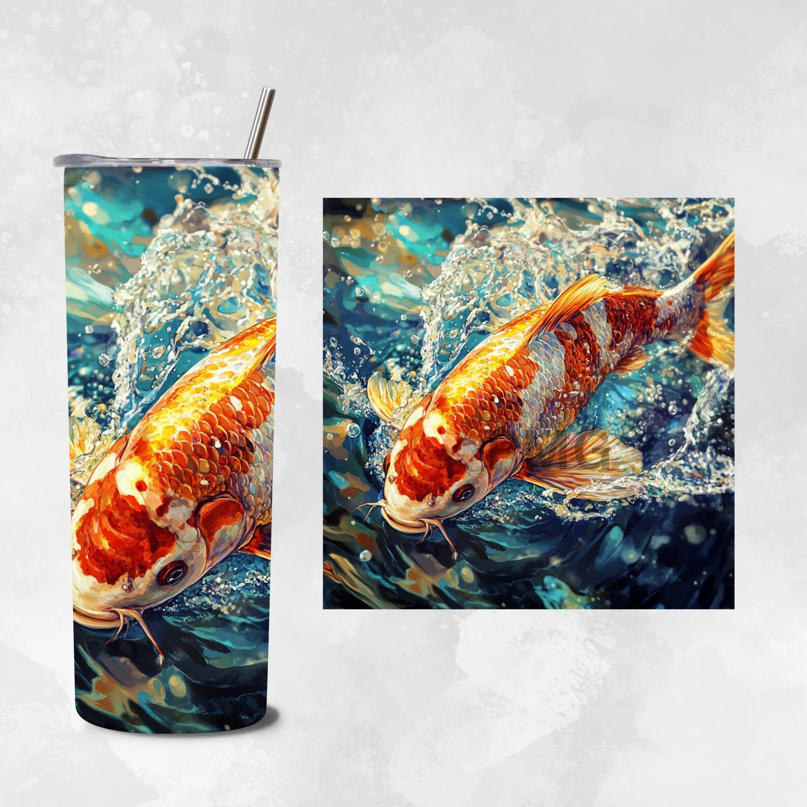 Koi Fish Tumbler Wrap: Japanese Pond Art (PNG Digital Art) - Etsy