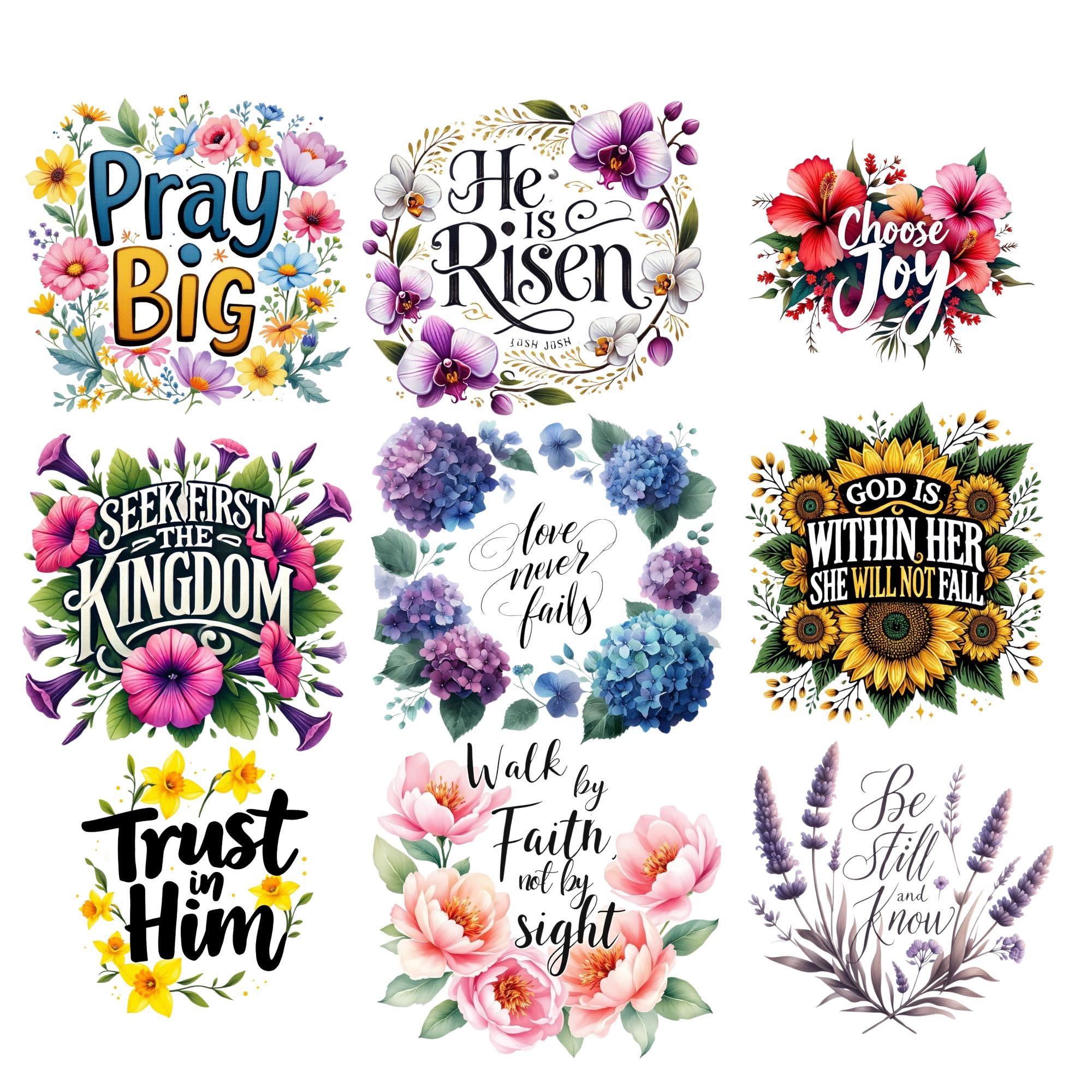 40 Floral Christian T-shirt PNG Designs: Bible Verse, Jesus (digital ...