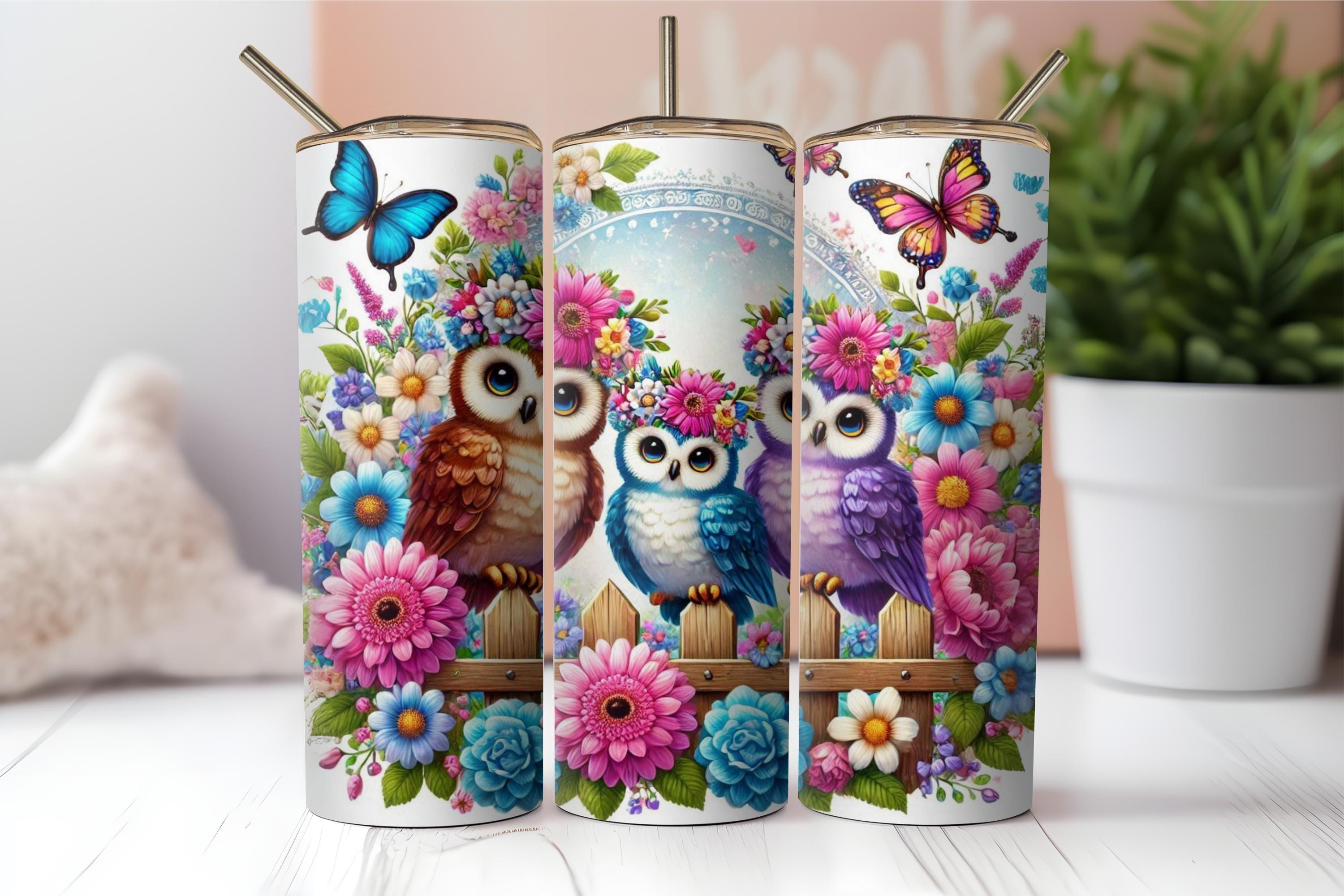 Watercolor Owl Tumbler Wrap: Floral Seamless Design (digital Download ...