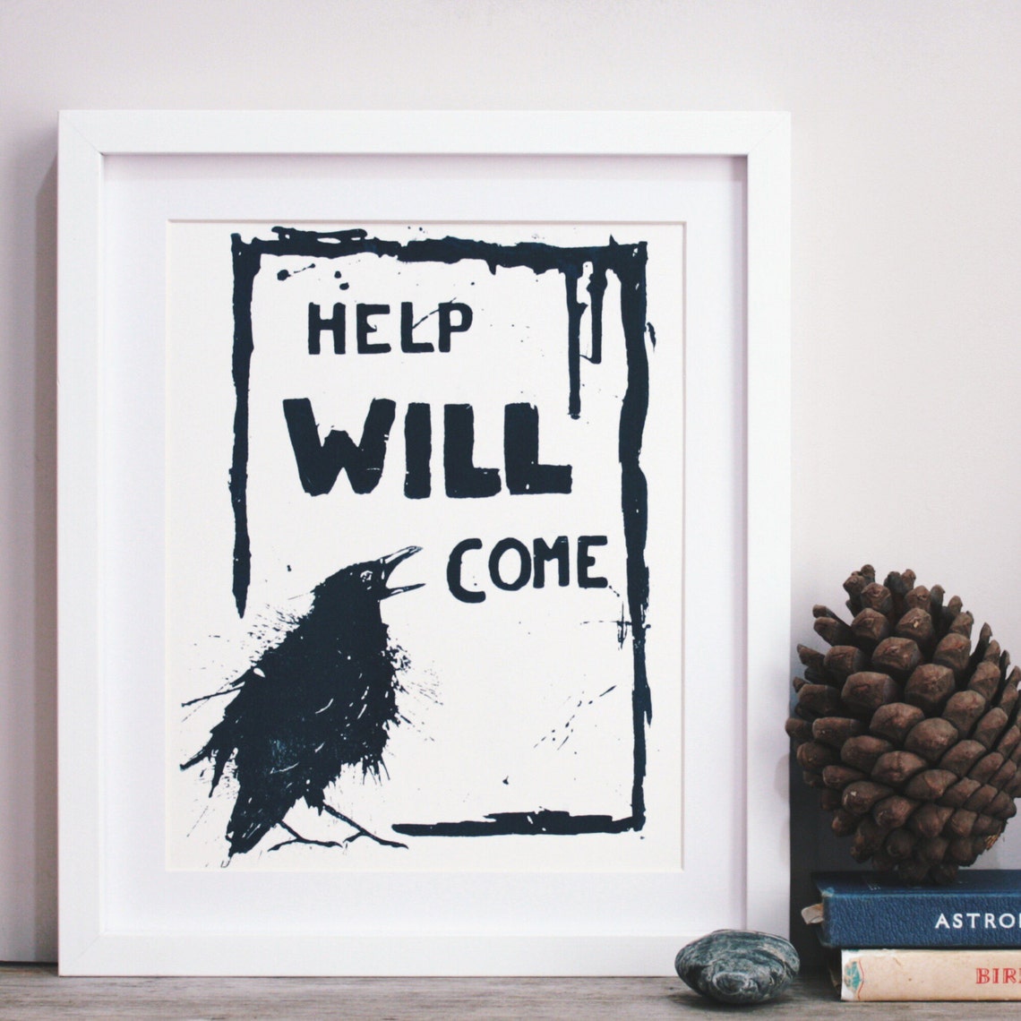 Reassuring Raven blue on White Original Screenprint. - Etsy