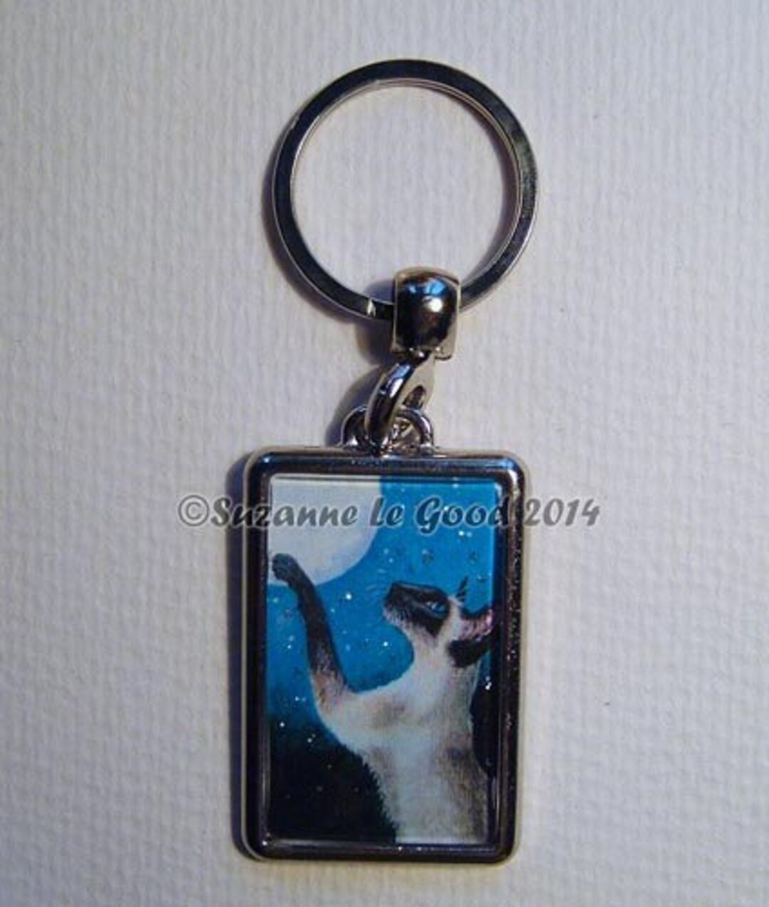 SIAMESE Cat Art Keyring/handbag Charm Moon Gazing Sealpoint Siamese ...