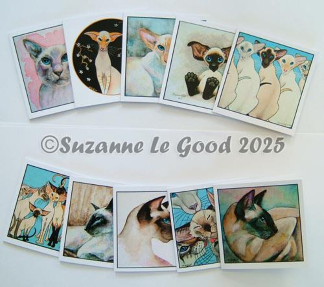 Pack of 10 Assorted Siamese Cat Greetings Cards Original Designs From ...
