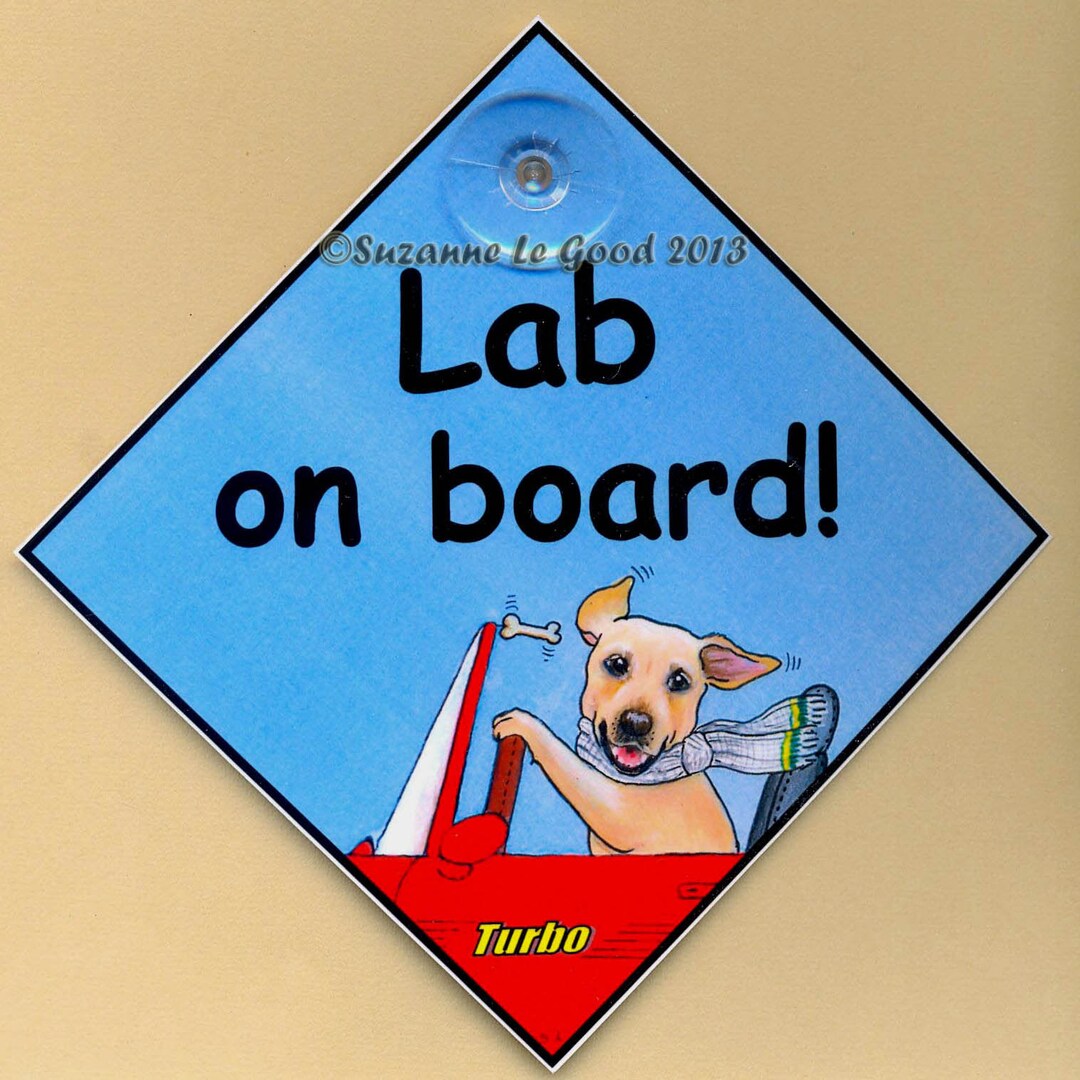 Lab, Labrador, Retriever on Board Laminated Dog in Car Art Painting ...