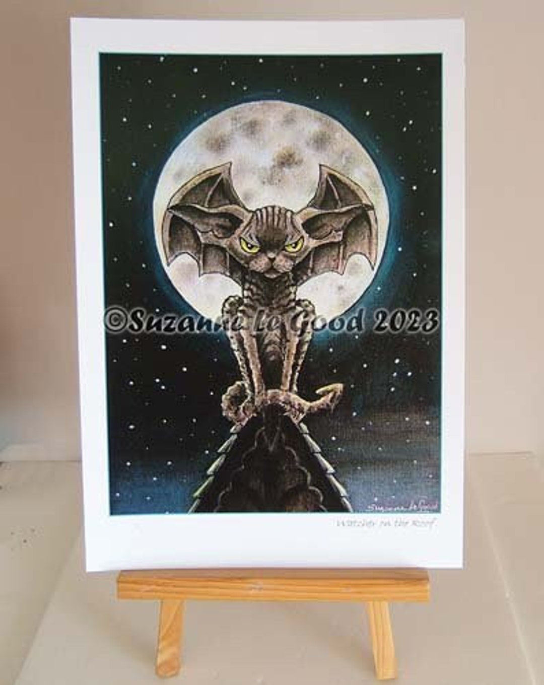Devon Rex Cat Art Gargoyle Grotesque Moon Print From Original Painting ...