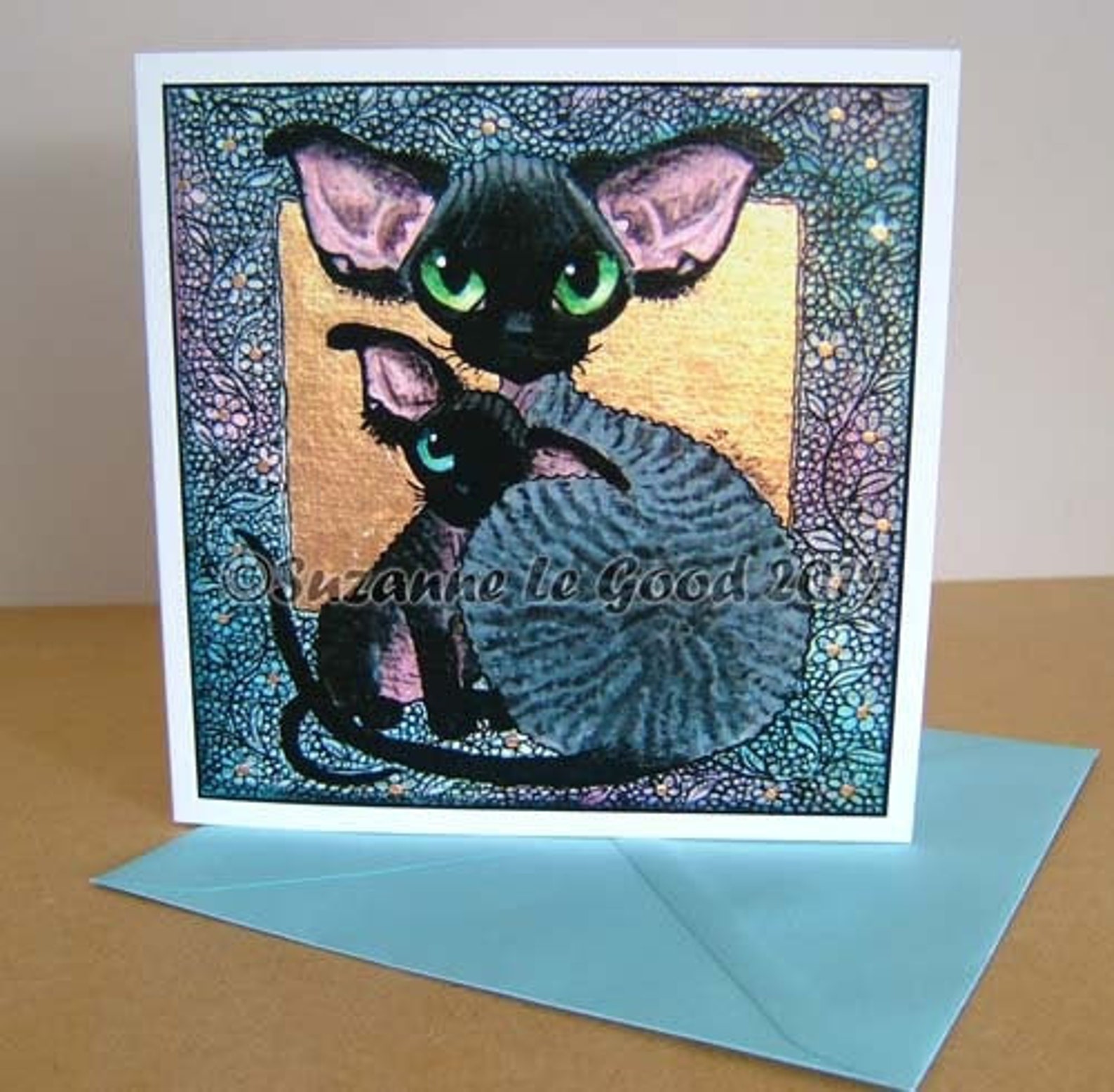 Devon Rex Cat Kitten Art Greetings Card From Original Painting | Etsy