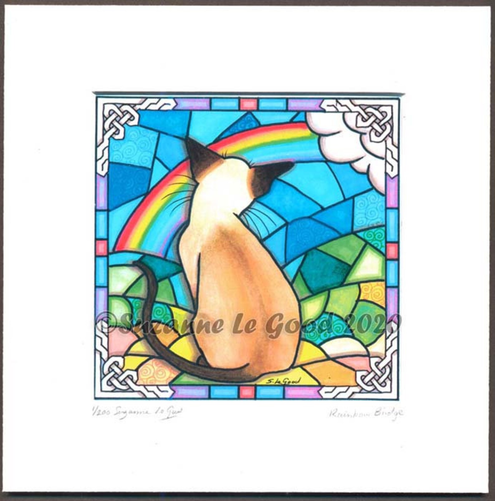 Siamese Cat Art Print From Painting Mounted Rainbow Bridge Sealpoint ...