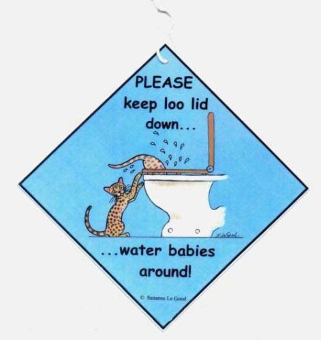Bengal Cat Art Painting Sign Keep Loo Lid Closed Laminated Hanging Sign ...
