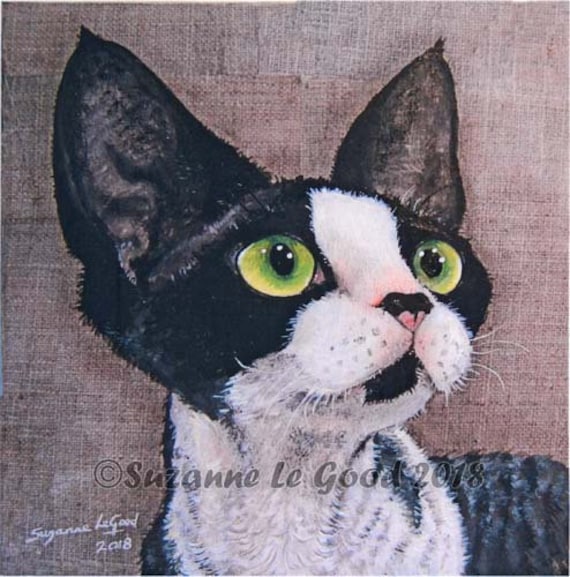 Digital Prints Prints Art & Collectibles Devon Rex Cat art print black ...