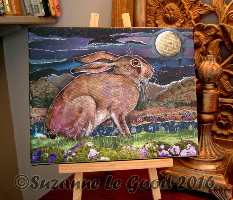 Large WILD HARE Limited Edition Print From Original Collage Painting on ...