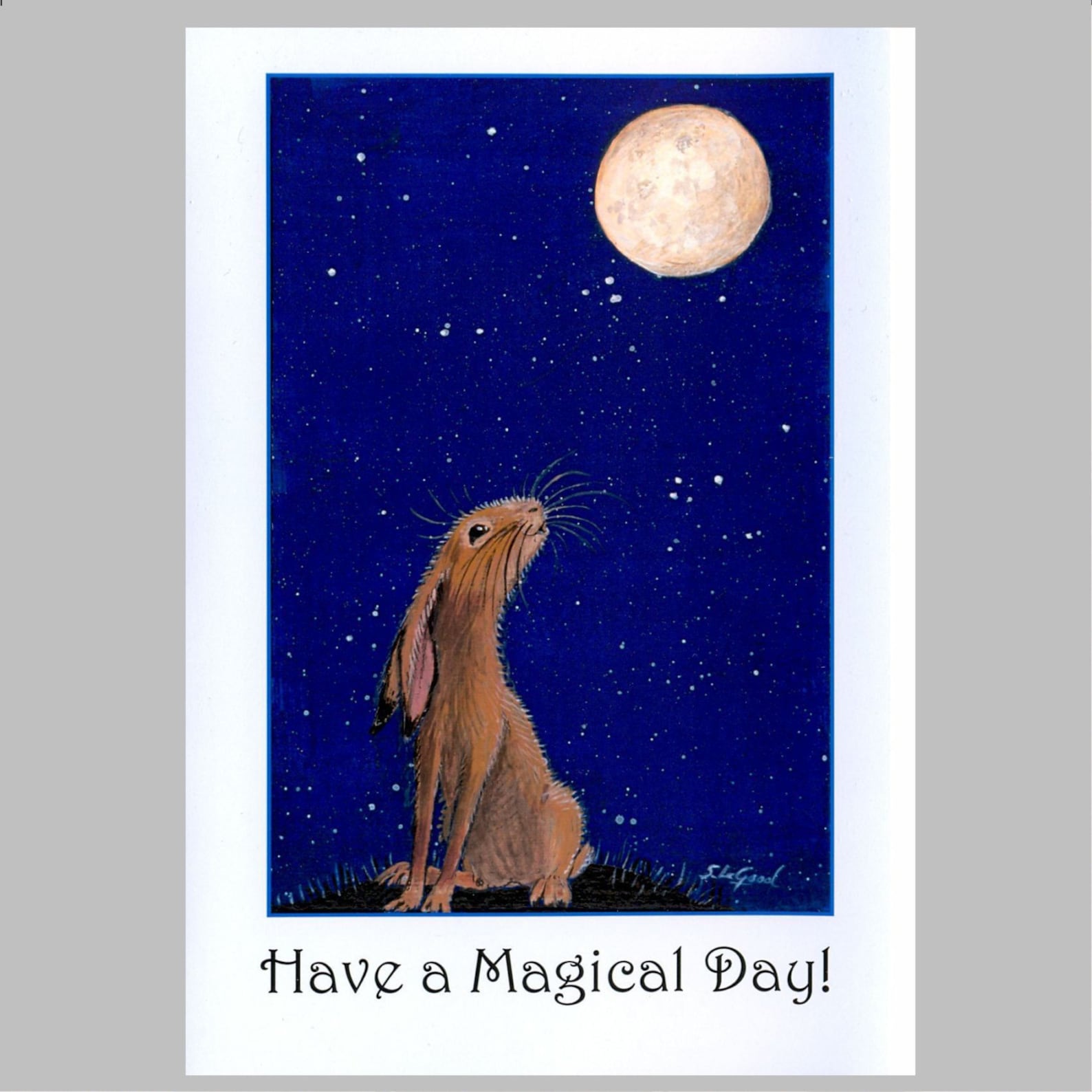 Large MOON GAZING HARE Greetings Card by Suzanne Le Good - Etsy