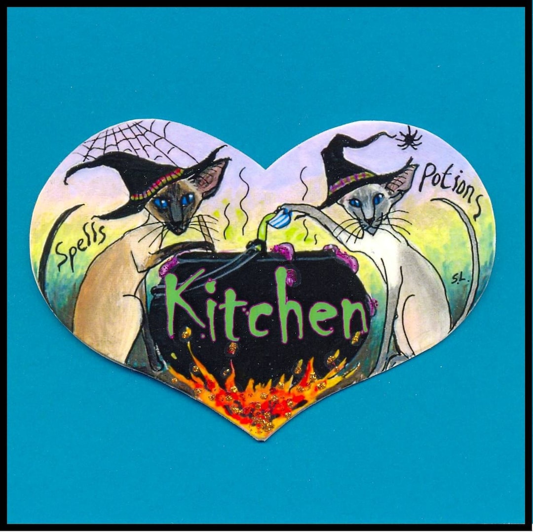 SIAMESE CAT Witch Art Sign Kitchen HALLOWEEN From Original Painting by ...