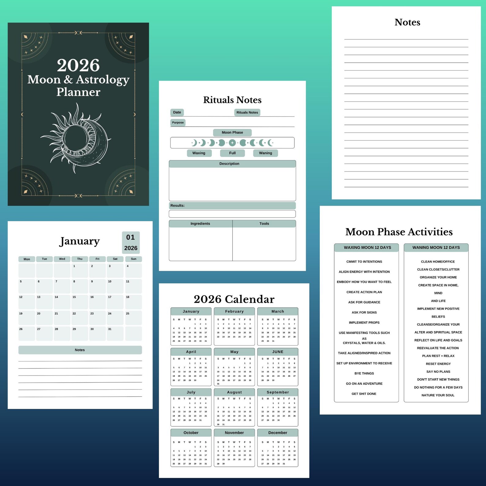 2026 Moon & Astrology Planner Printable | Lunar Calendar 2026 | Moon ...