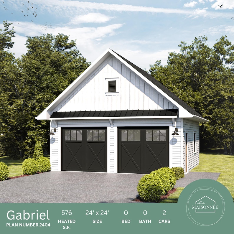24'x24' Two Car Garage Plan, Farmhouse Style (PDF Download) - Etsy