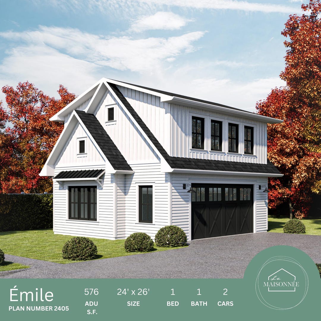 ADU Plan Garage Plan Modern 2 Car Garage Plans Loft Plan Guest House Plan Apartment Garage With ...