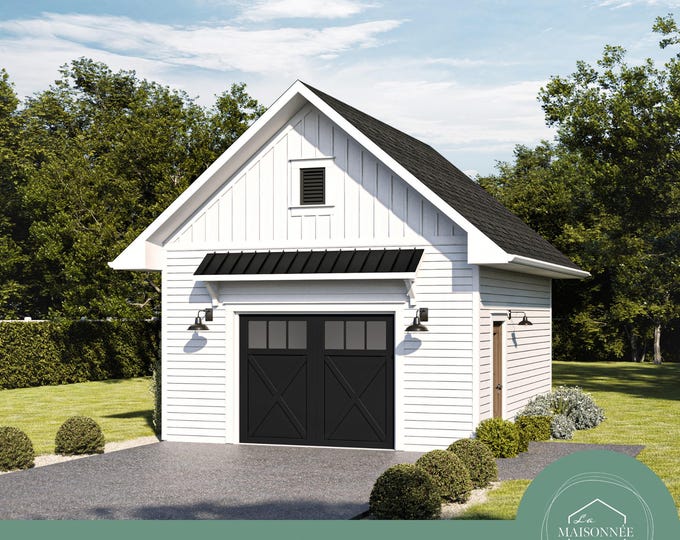 1-car Detached Garage Plan With Loft and Covered Porch on the Side ...