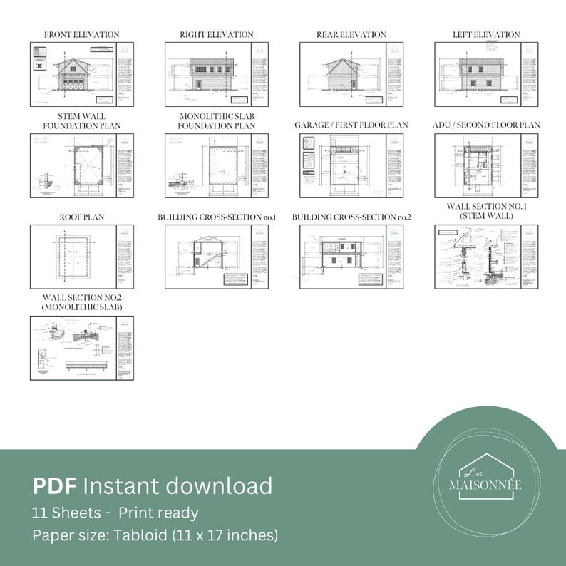 ADU Plan 22'x30' 2 Car Garage Plan ADU House Plan Garage Apartment Plan ...
