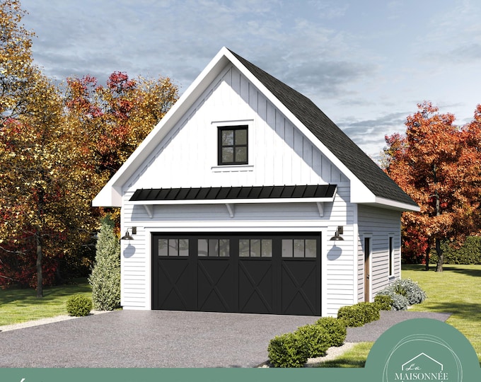 1-car Detached Garage Plan With Loft and Covered Porch on the Side ...