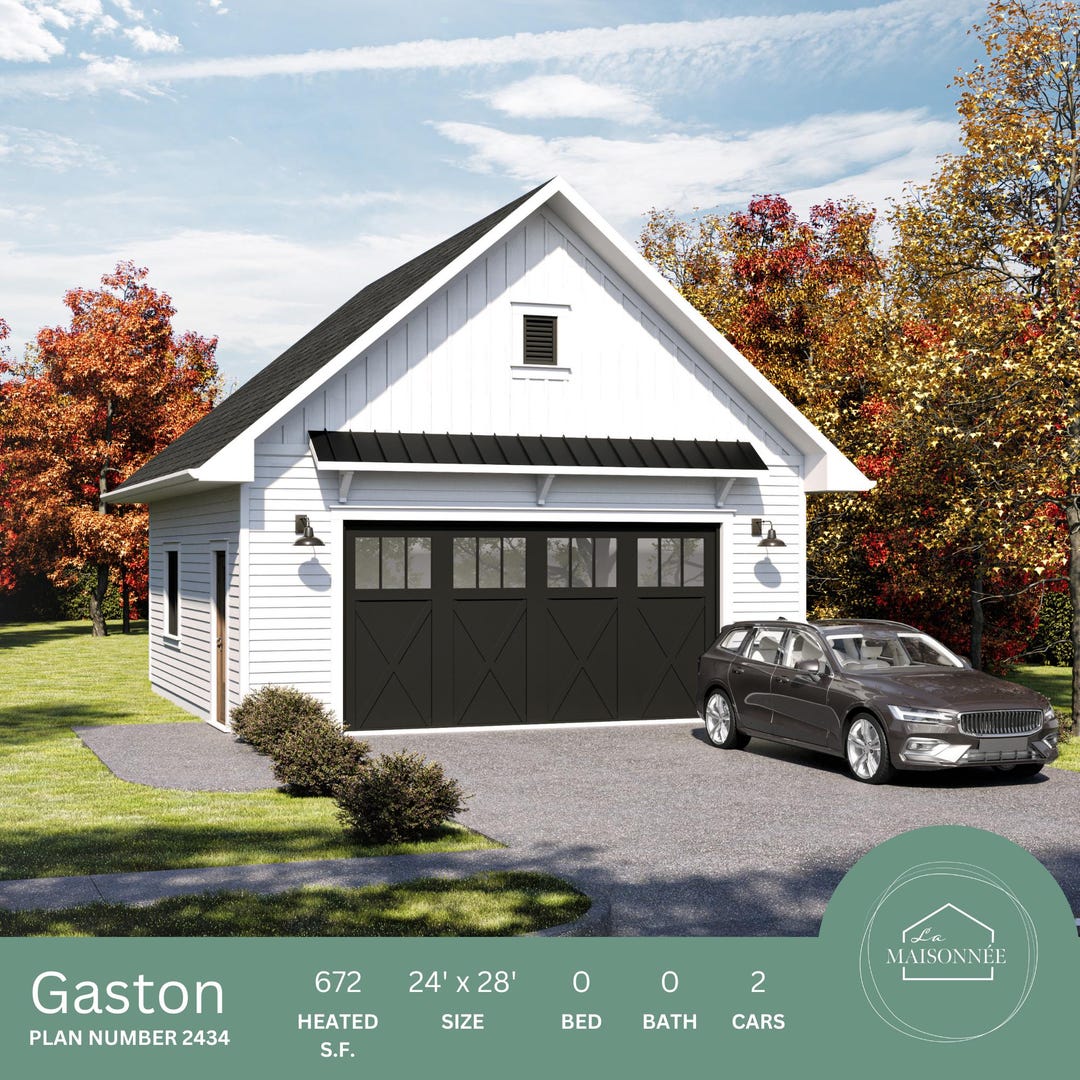 Garage Plans 24'x28' Garage Plan 24x28 Garage Plan Two Car Garage Detached Garage Plan Double ...