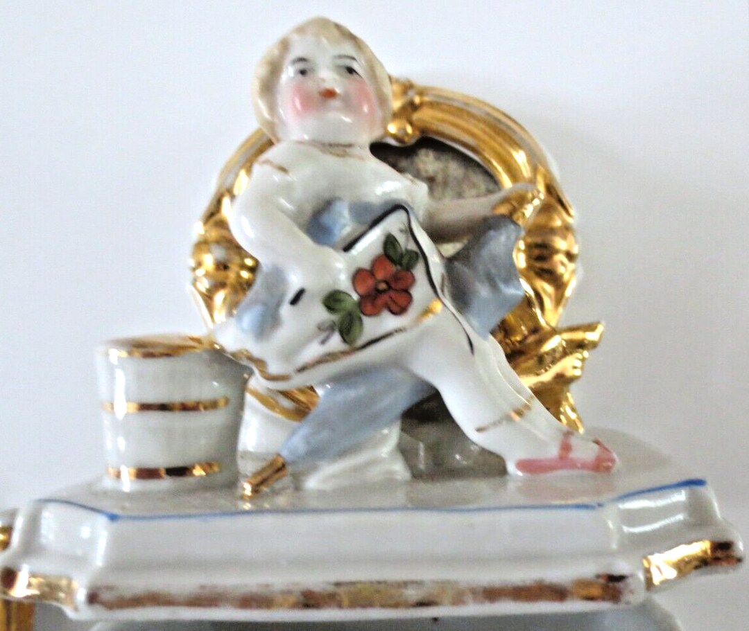 Signed Antique German Porcelain Fairing Trinket Box, Child With Roses ...