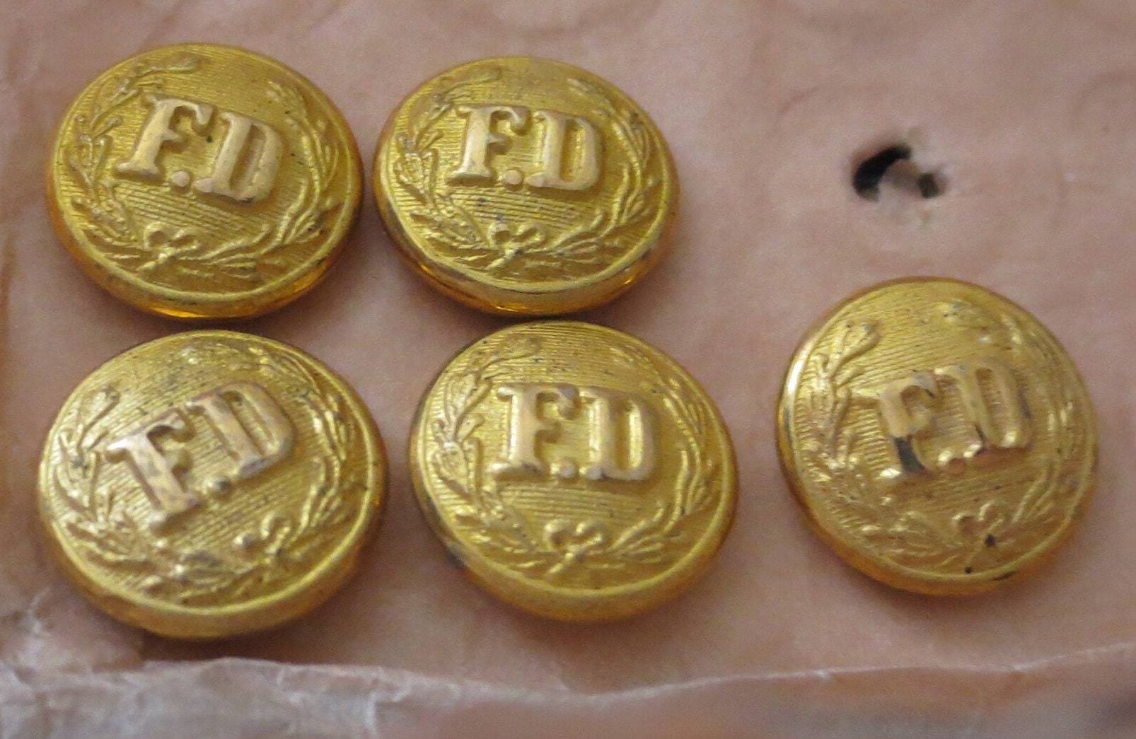 Set of 5 Vintage Fire Department Buttons, Superior Quality, Brass FD ...